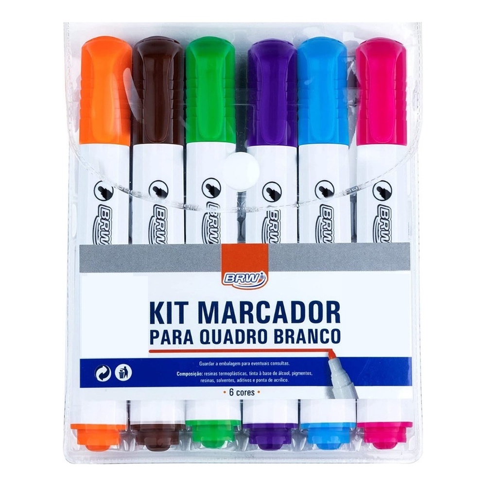 Caneta Pincel Marcador Lousa Quadro Branco 6 Cores Brw | Shopee Brasil