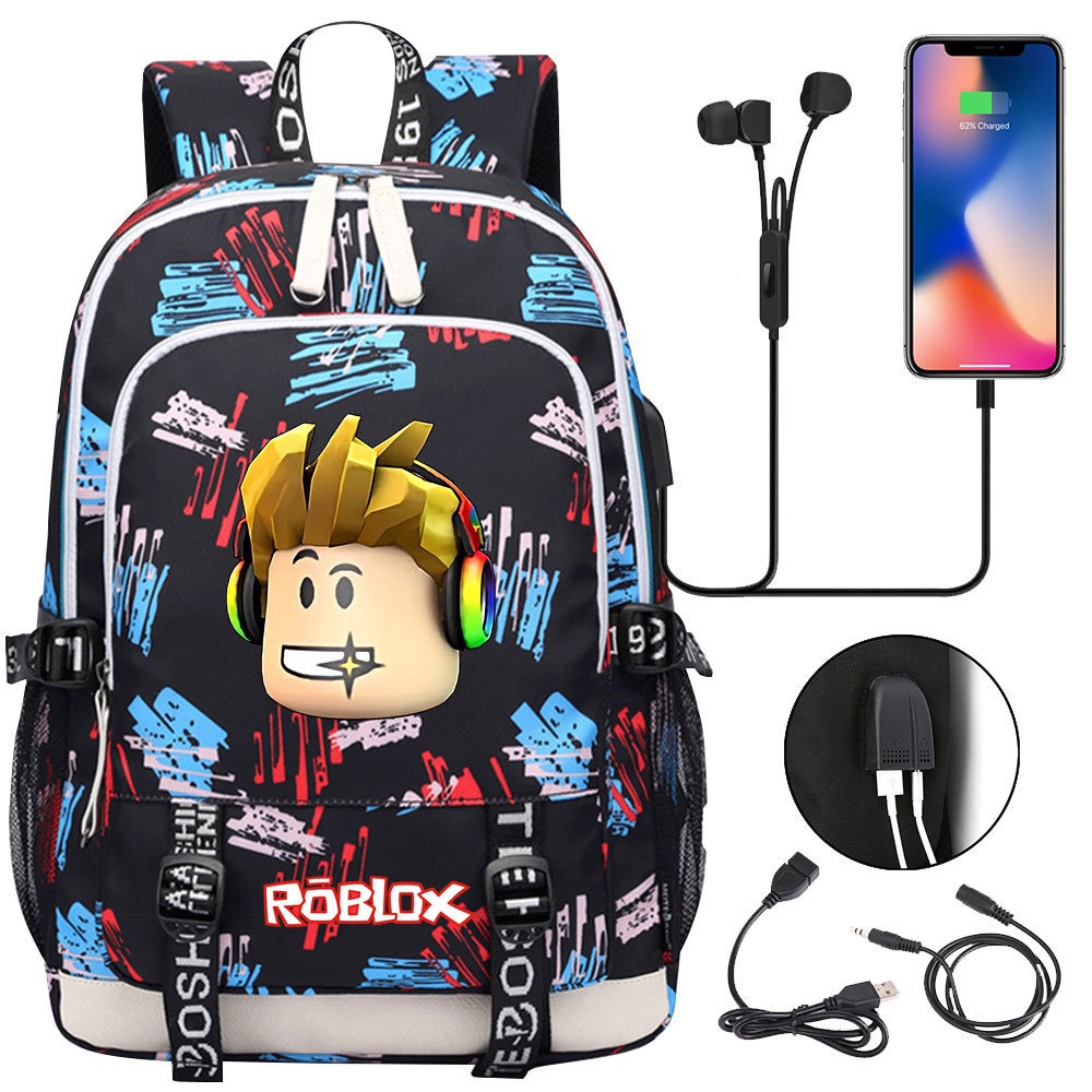 Roblox Game World Fashion USB Elementary Students Young School Backpack ...