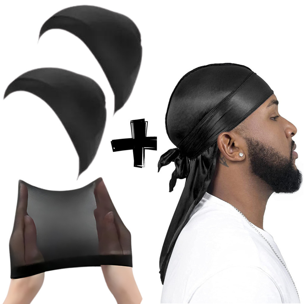kit 2 Wave cap + 1 Bandana Durag Dureg Touca Waves Dread Trap Rap Cores ...