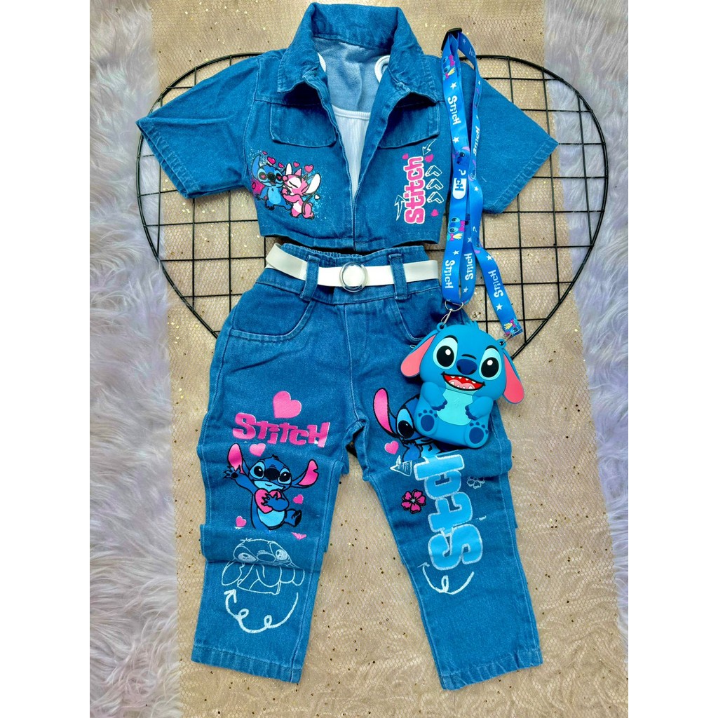 Roupa infantil Stitch menina blogueirinha Conjunto calça 4 peças ...
