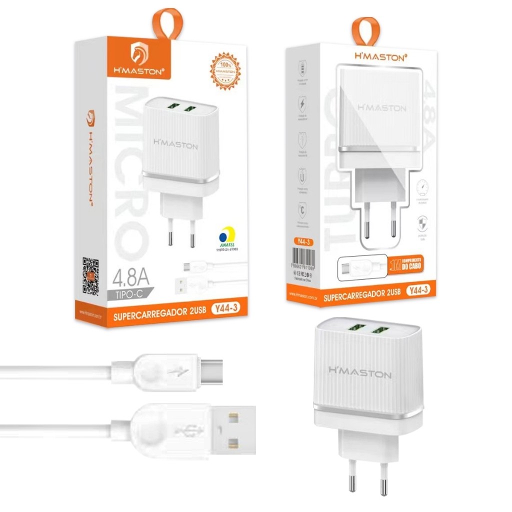 H'maston Y44 Fonte Carregador Turbo 4.8a 2 Usb Original V8 Tipo-c | Shopee Brasil