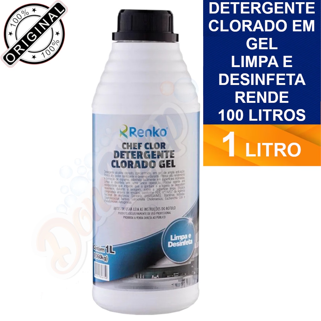 Detergente Clorado Gel Chef Clor 1L Limpa E Desinfeta Renko | Shopee Brasil