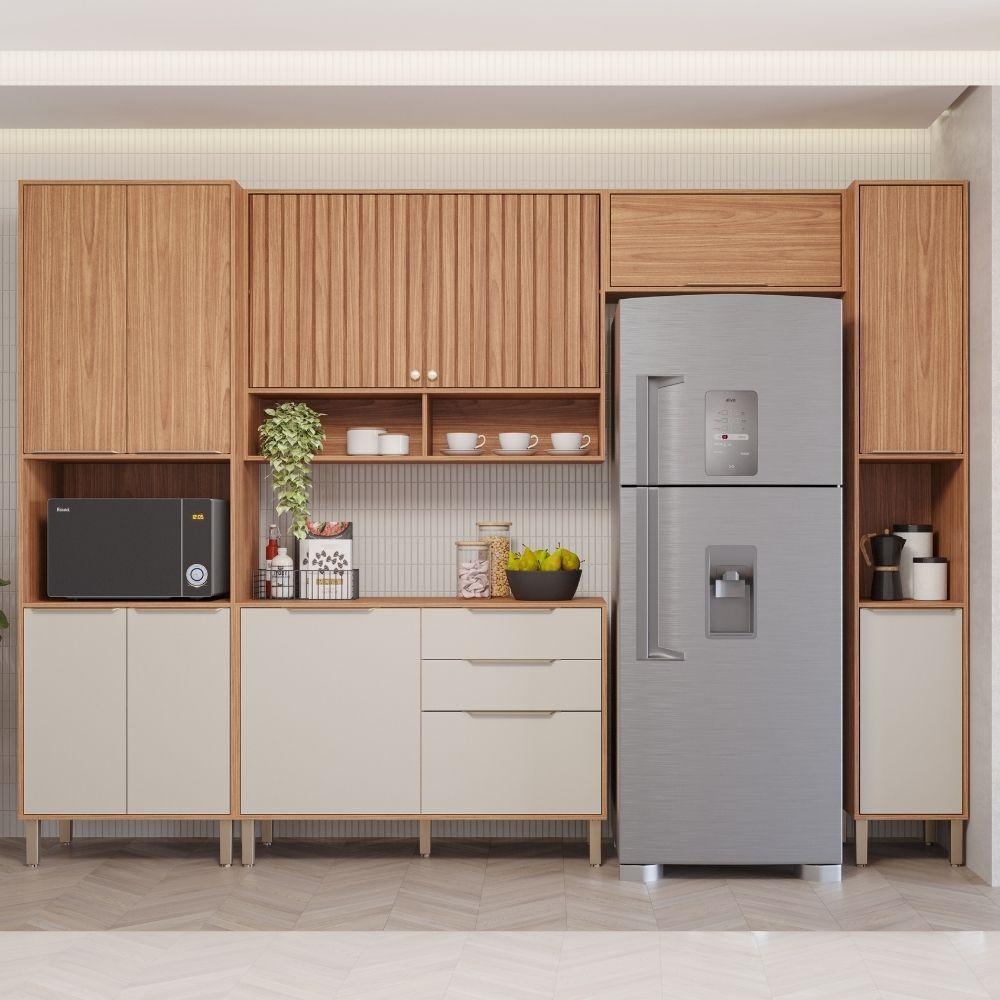 Armário Cozinha Compacta 100%Mdf 5Pçs 2Aéreos 1Torre 1Paneleiro 1Balcão ...