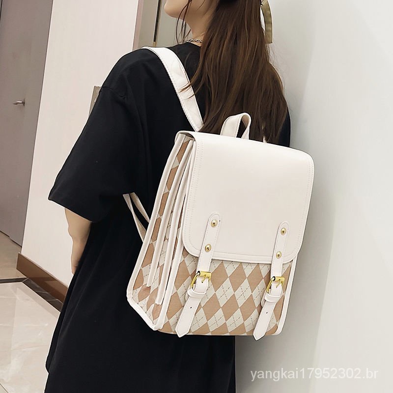 Mochila escolar PU mulher flip-up estudante universitário faz compras ...