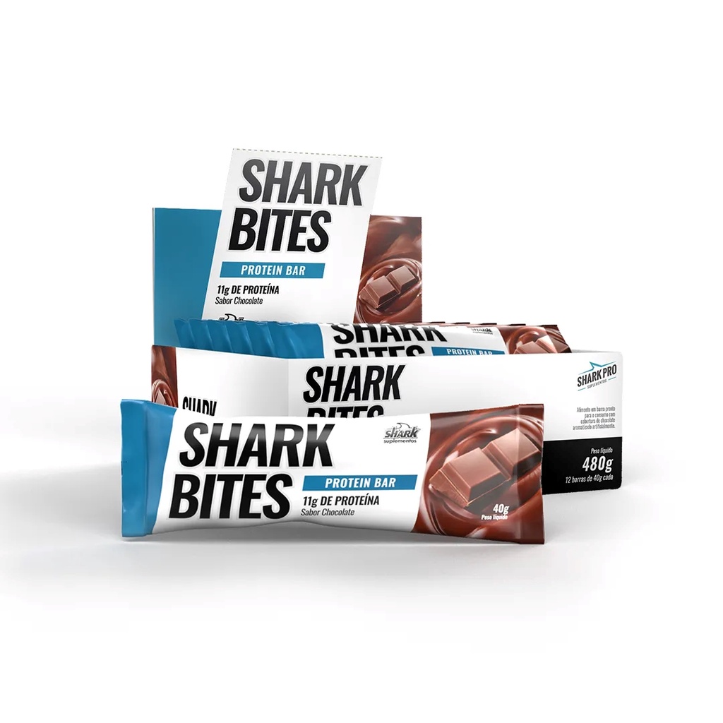 Display Protein Bar Shark Bite Cx c/12 Unid. de 40g Chocolate - Shark ...