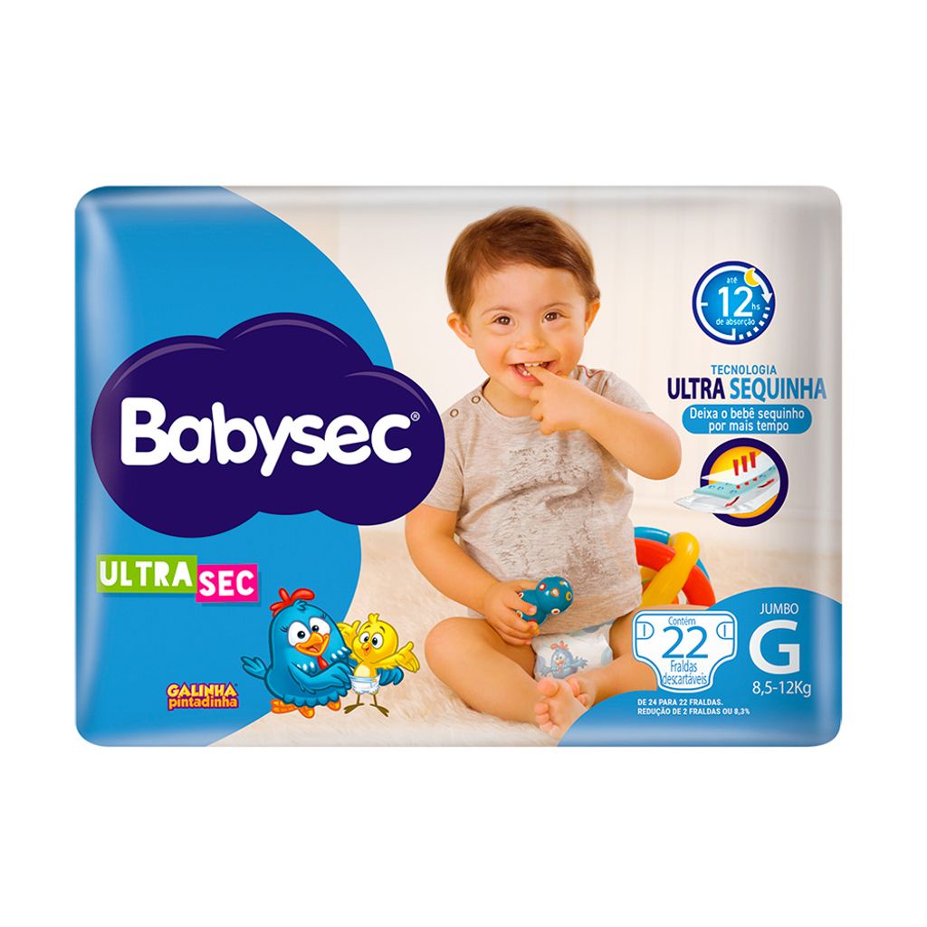 Fralda Babysec Ultrasec Tamanho G Pacote Jumbo 22 Unidades Descartáveis ...