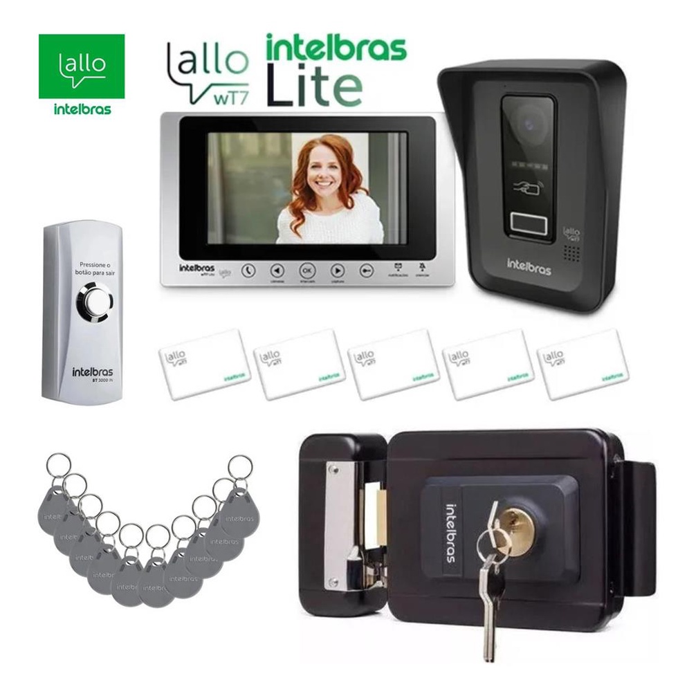 Kit Videoporteiro Intelbras Allo wT7 Lite + Fechadura FX 1500 + RFID + Botão de Saída | Shopee ...