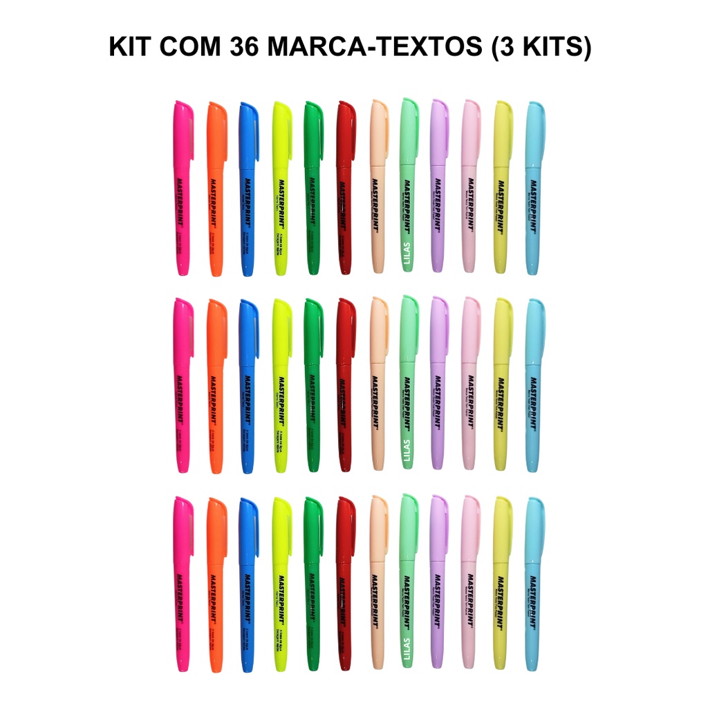 Kit 36 Marca Textos Masterprint (18 Neon + 18 pastéis) | Shopee Brasil