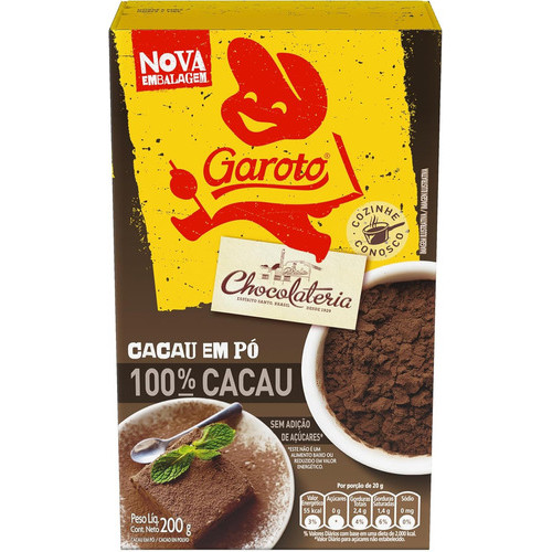Cacau Em Pó 100% Cacau Sem Açúcar Garoto 200g | Shopee Brasil