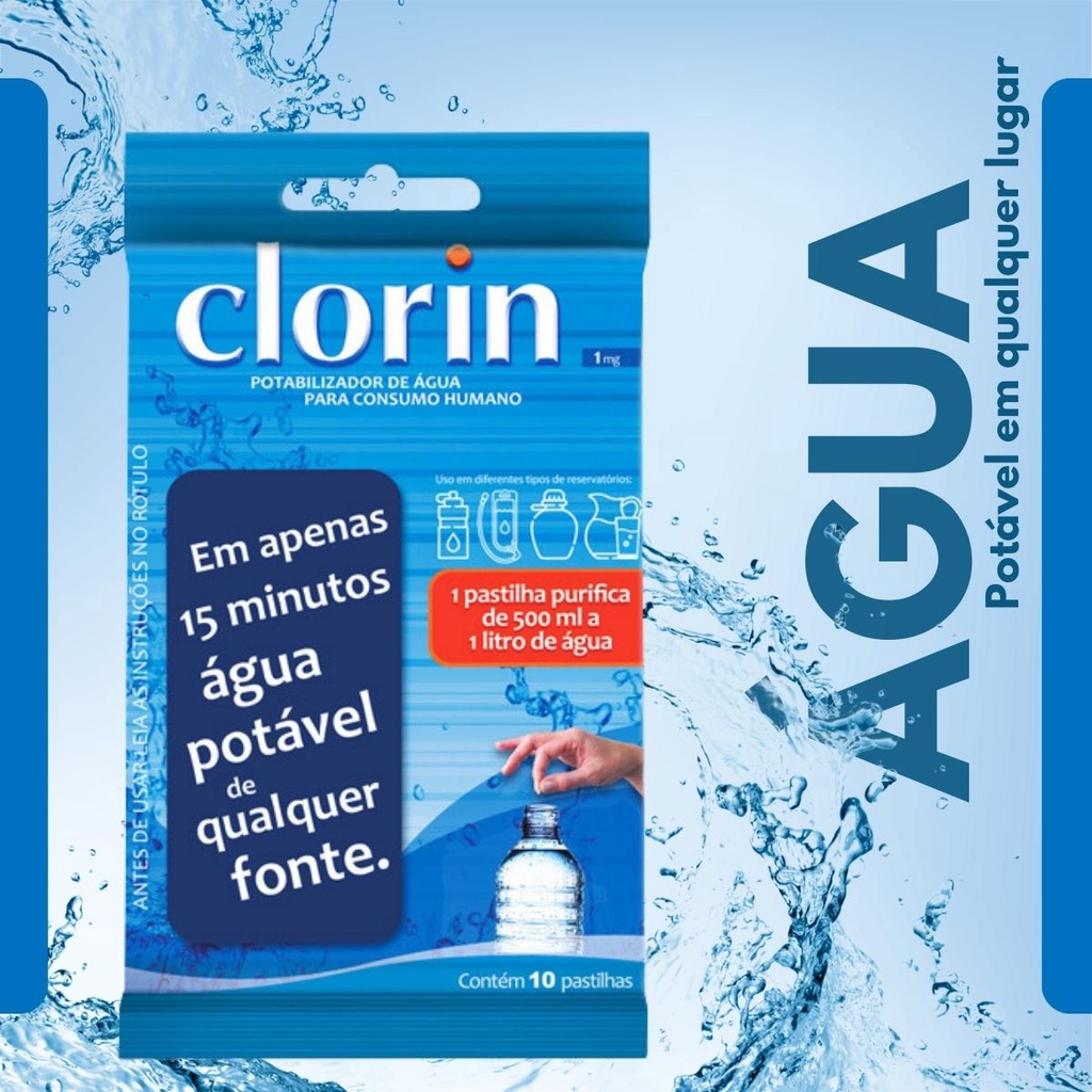 Clorin Cartela Pastilhas Purifica a Agua Não altera o Sabor | Shopee Brasil