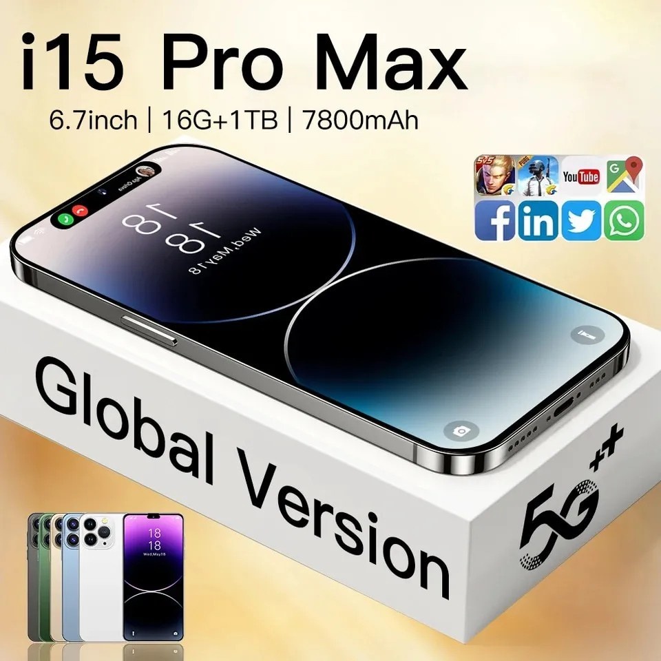 Novo Smartphone 2023 i15 Pro Max Android 6.7-Polegadas Reconhecimento Facial De Tela Cheia 16GB ...