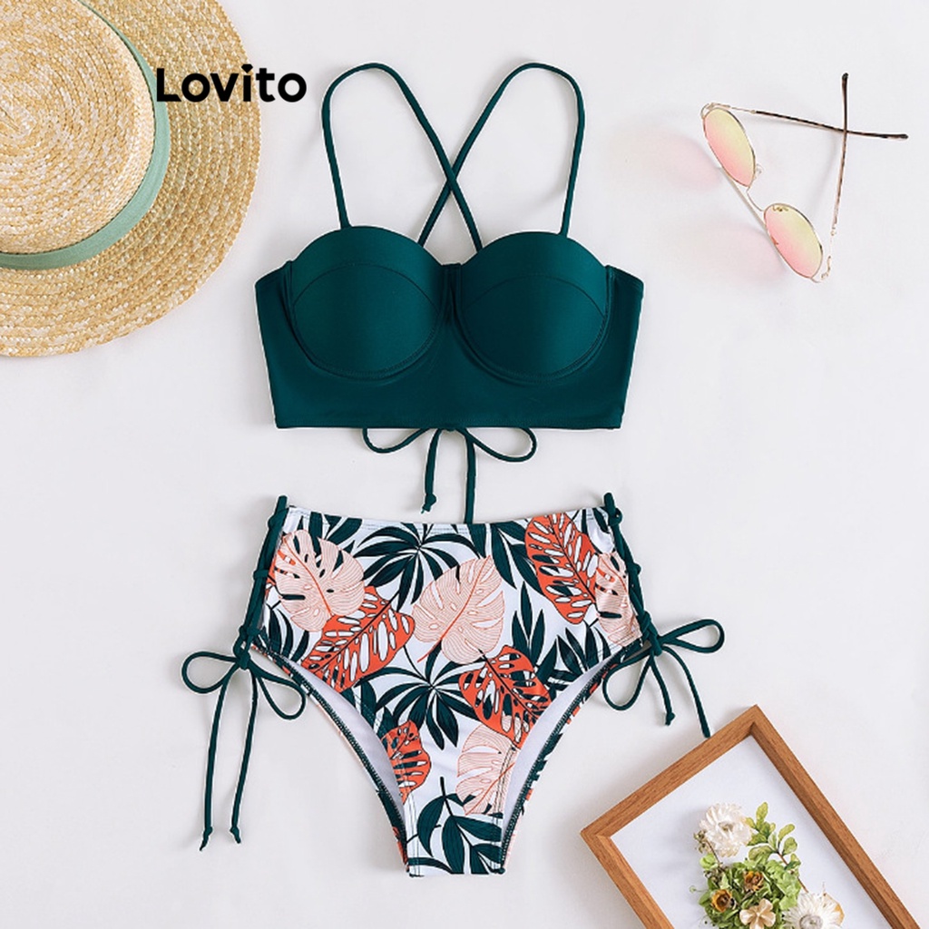 Lovito Boho Conjunto Feminino Biquíni Com Estampa Tropical Lnl37117