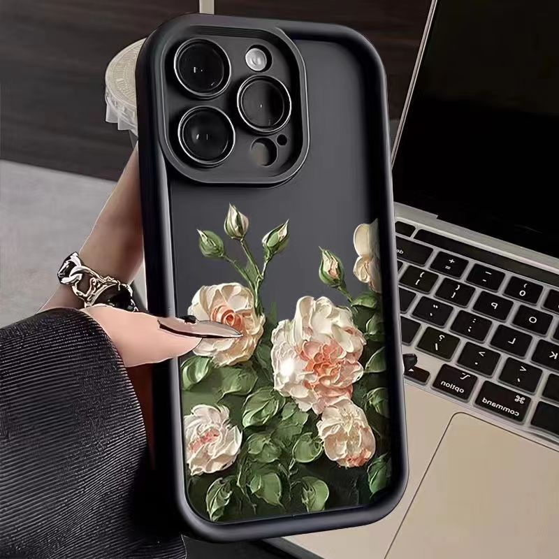 Arte Pintura A Óleo Flor De Rosa Estojo De Silicone Para Telefone