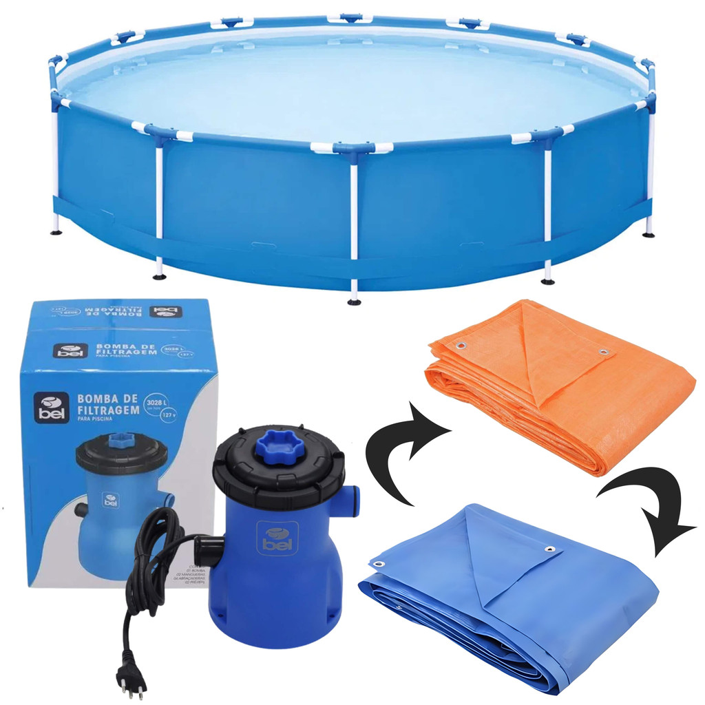 Kit Piscina Estruturada Bel PVC 7000 Litros + Lona + Bomba Filtragem ...