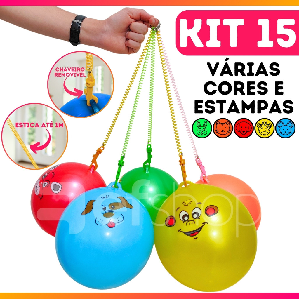 Kit Com 15 / 10 / 5 Bolas de Vinil Borracha Poing Poing Com Cordão Mola ...