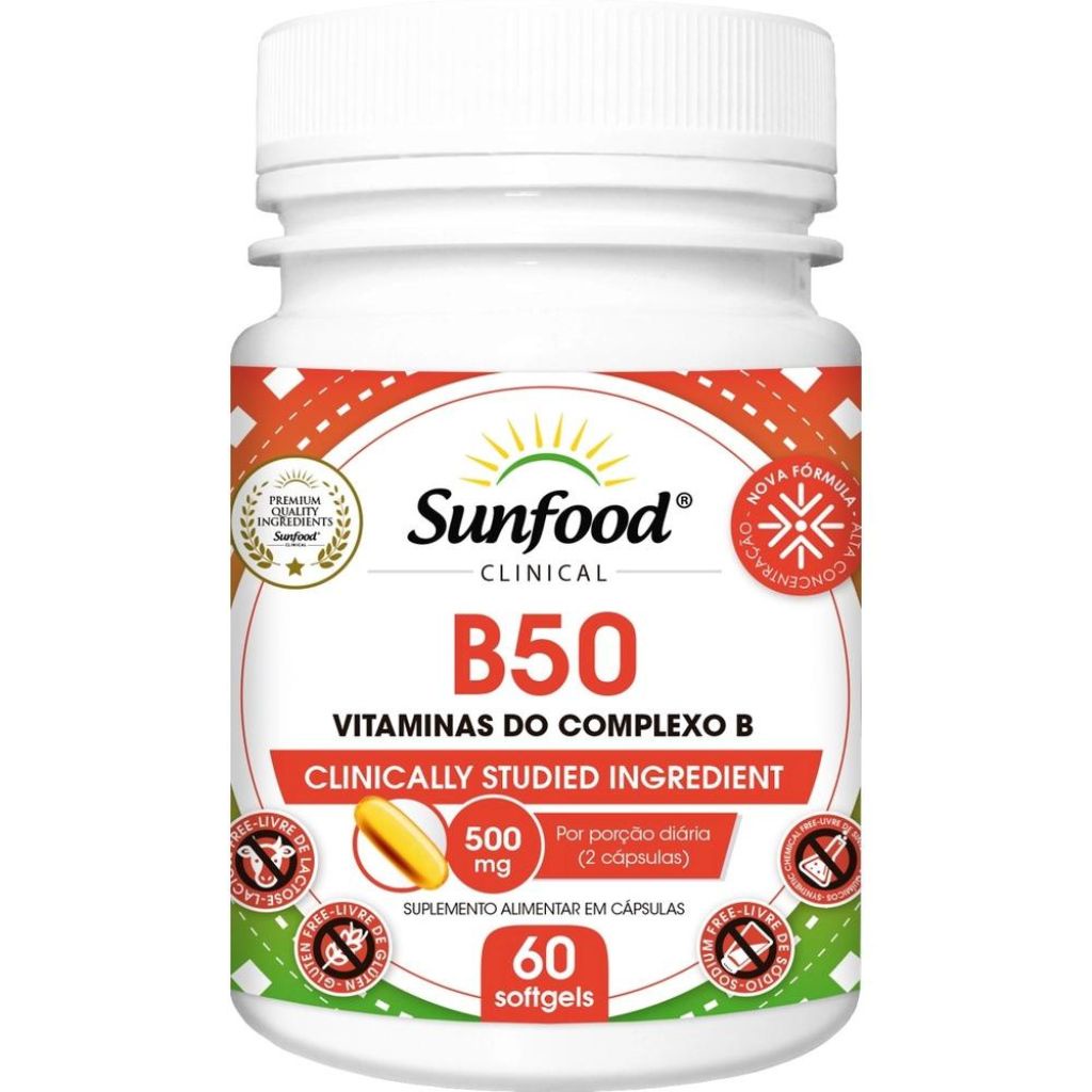 B50 Vitaminas do Complexo B 500mg 60 Cápsulas Sunfood | Shopee Brasil