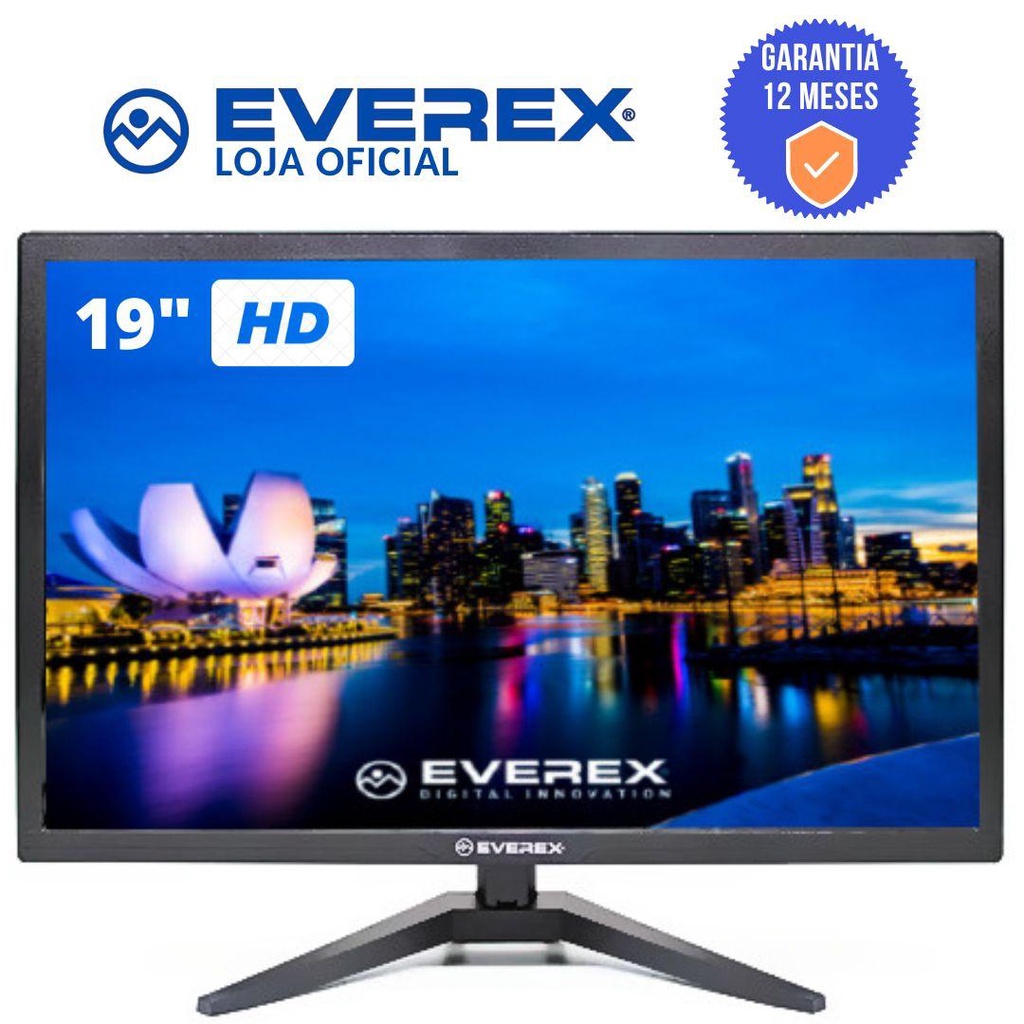 Monitor 19 polegadas LED HD + HDMI e VGA - EVEREX | Shopee Brasil