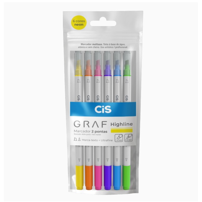 Estojo Marcador Neon Graf Highline 2 pontas c/6 und CiS | Shopee Brasil