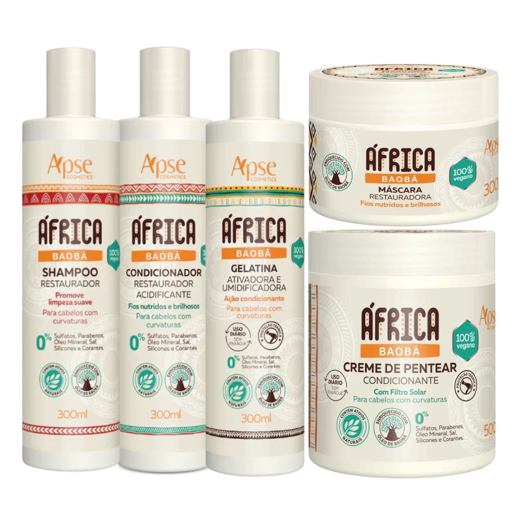 Kit Apse Africa Baoba Linha Completo Tratamento Cabelo Vegano ...