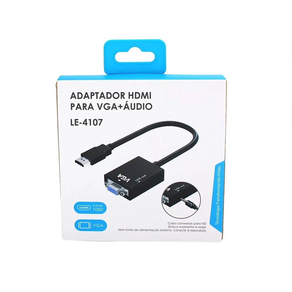 Cabo Conversor Adaptador HDMI Para VGA Com Saída P2 Áudio | Shopee Brasil