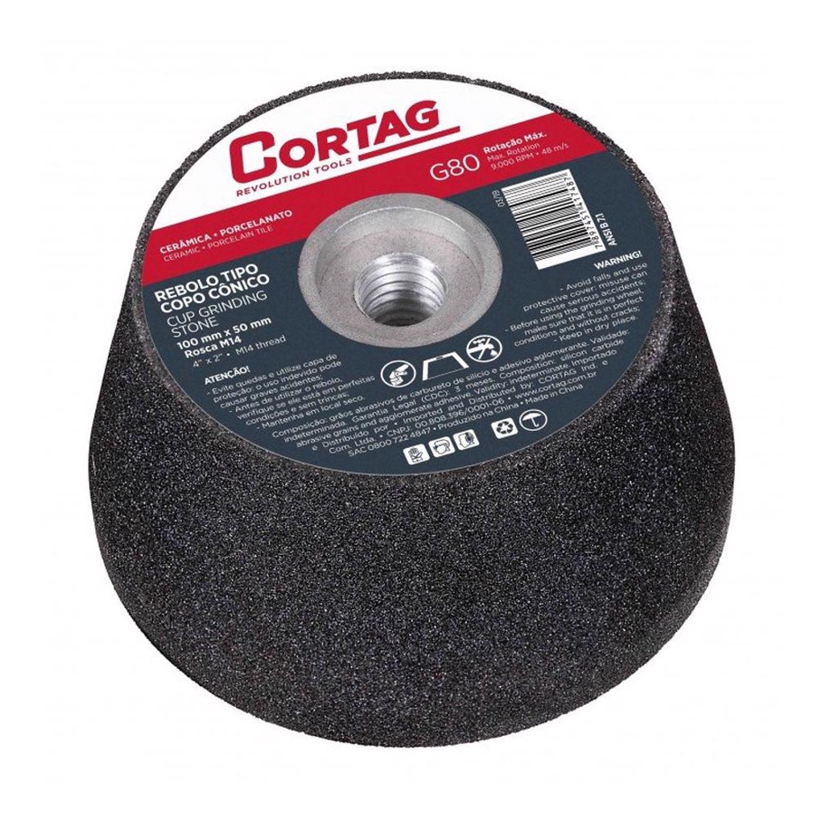 REBOLO TIPO COPO CONICO 100 MM G 80 ROSCA M14 | Shopee Brasil