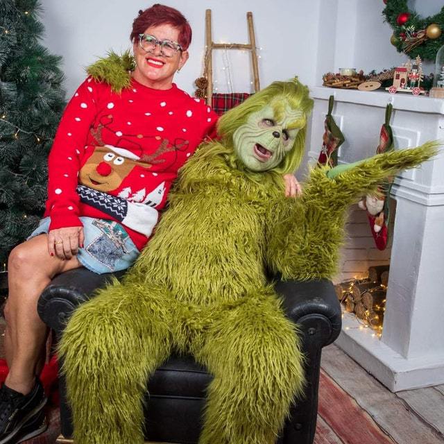 Halloween Green Fur Monster Grinch Cos Vestido Papai Noel Com Conjunto ...