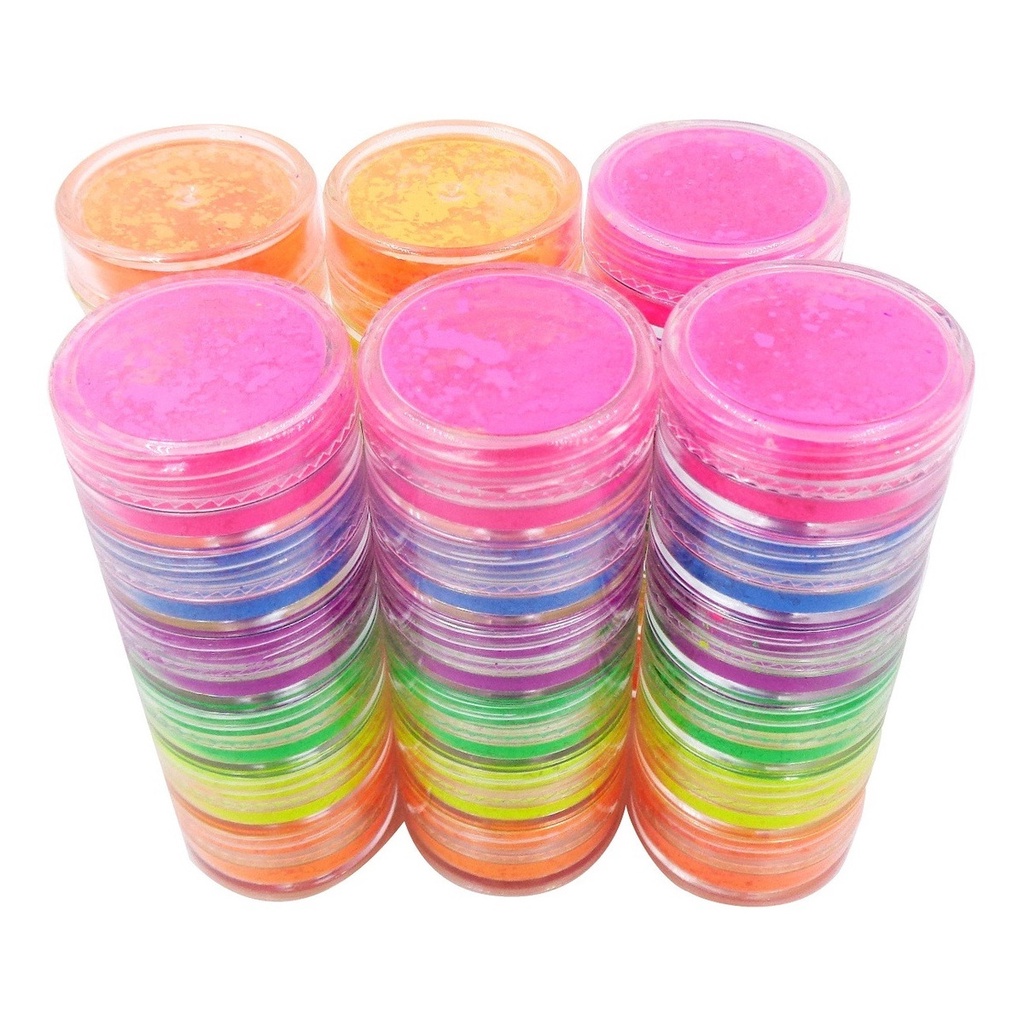36 Potinhos Pó Neon Glitter Fino Decoração Unhas Nail Art | Shopee Brasil