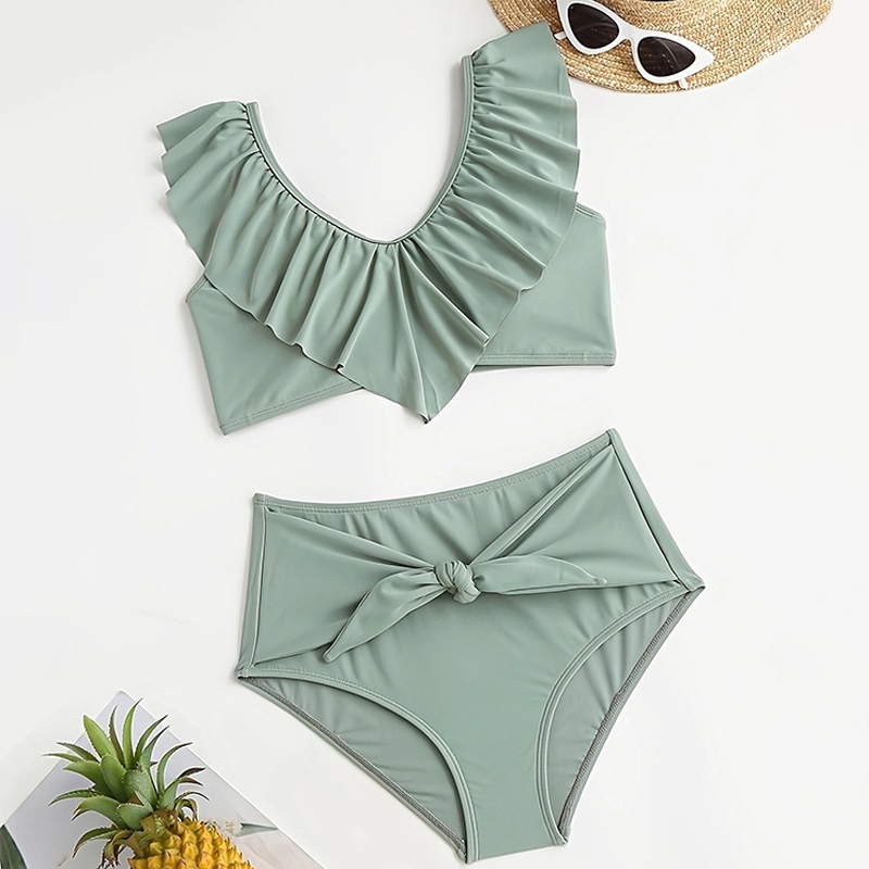Biquíni juvenil,Biquíni de cintura alta Ruffled Girl Bikini 2024 Novo 8 ...