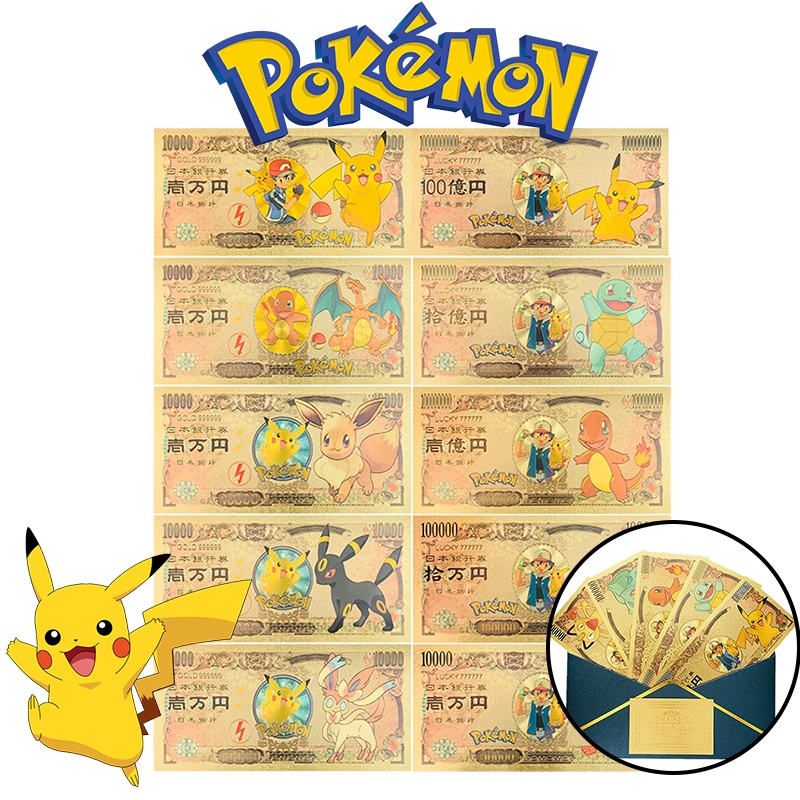 Anime Pokemon PVC Gold Banknote Pikachu Coleção De Notas De Banco ...