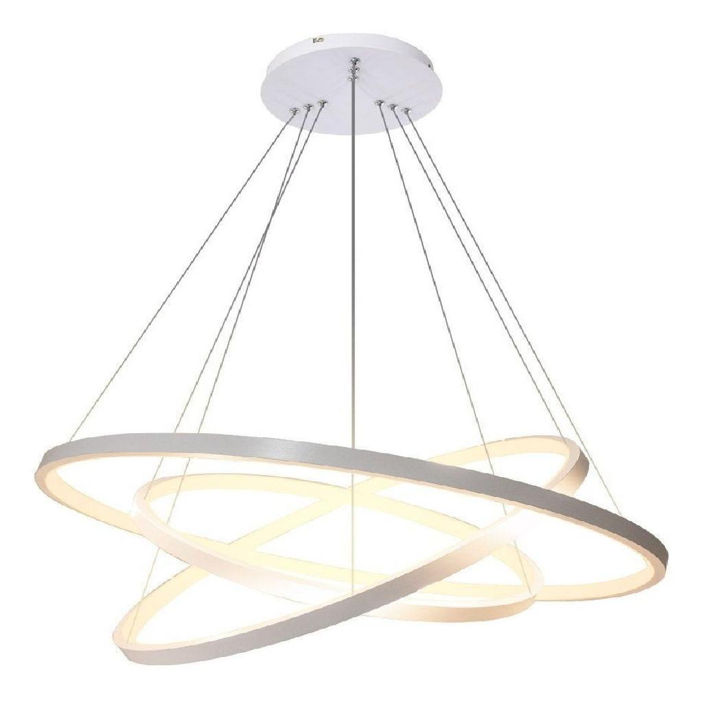 Lustre Led Moderno Pendente Anéis Led 89w 3 Arcos Prata - Faz a Boa!