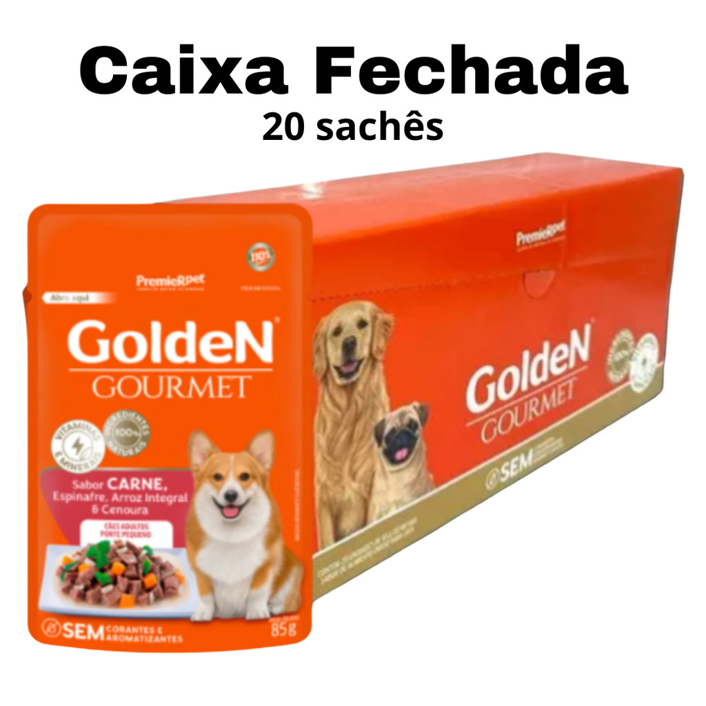 Sachê Golden Gourmet Caixa 20 unid Cães Porte Pequeno Carne - 85 g cada ...