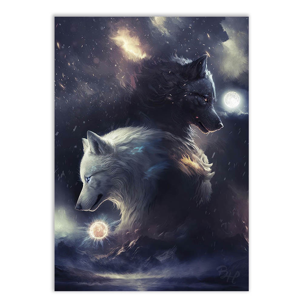 Placa Decorativa A4 Lobos Yin Yang Luz E Sombra Animais | Shopee Brasil