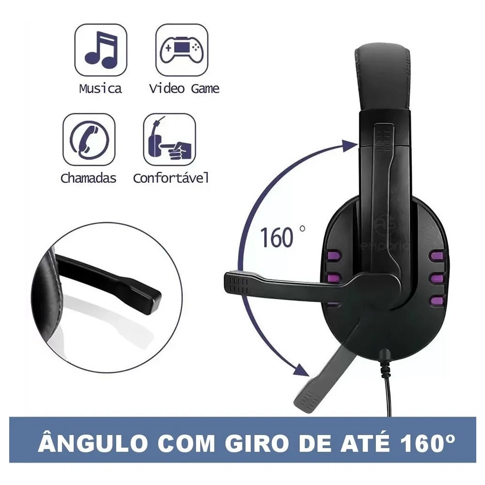 Headset Fone Gamer de ouvido com microfone Para PC Ps4 XBOX Computador Celular, P3 Headphone ...