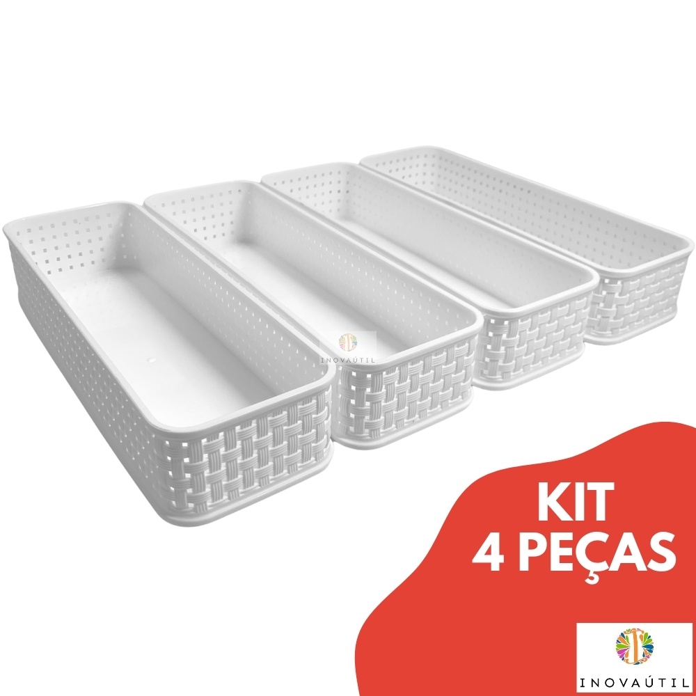 Organizador de Gaveta Branco kit C/4 Peças Organizador Modular ...