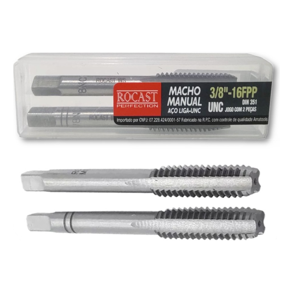 Jogo Macho Manual 3/8 - 16 Rosca Grossa Aço Unc Rocast | Shopee Brasil