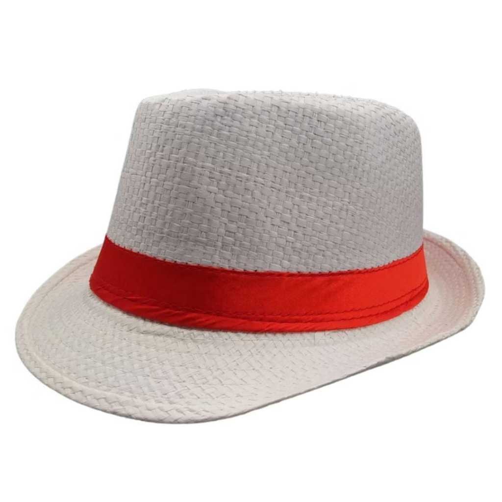 Chapéu Malandro Branco Com Fita Vermelha Panamá Carnaval 2025 Shopee