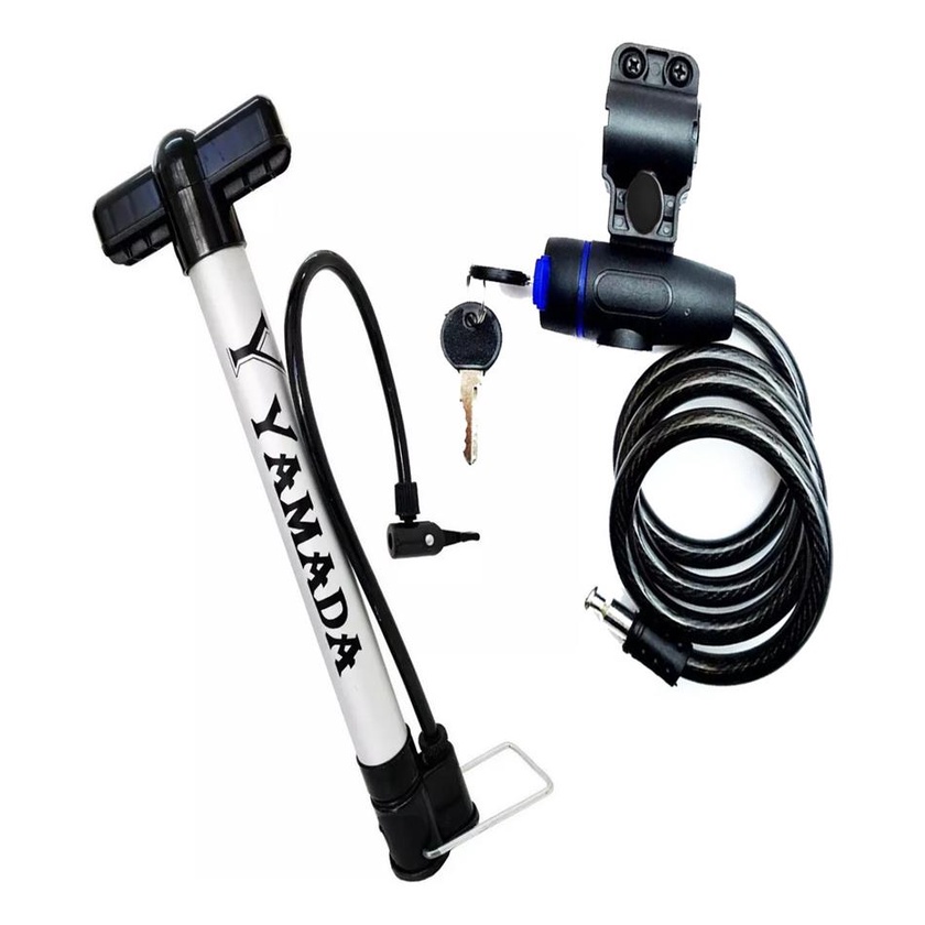 Bomba De Bike De Encher Pneu Aluminio 30cm Yamada + Trava Cabo De Aco ...