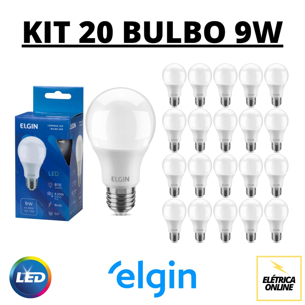 KIT 20 LÂMPADA LED BULBO 9W E27 - ELGIN | Shopee Brasil