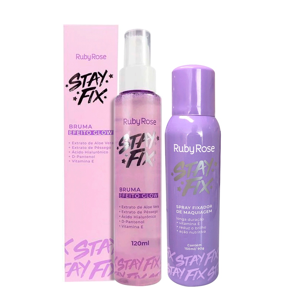 Kit Ruby Rose Stay Fix Bruma Efeito Glow E Fixador | Shopee Brasil
