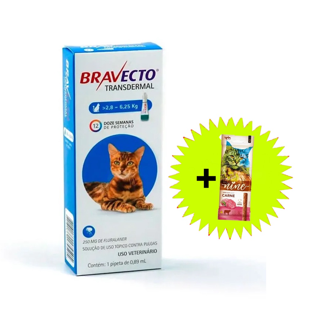 Antipulgas MSD Bravecto Transdermal para Gatos de 2,8 a 6,25kg (250mg) | Shopee Brasil