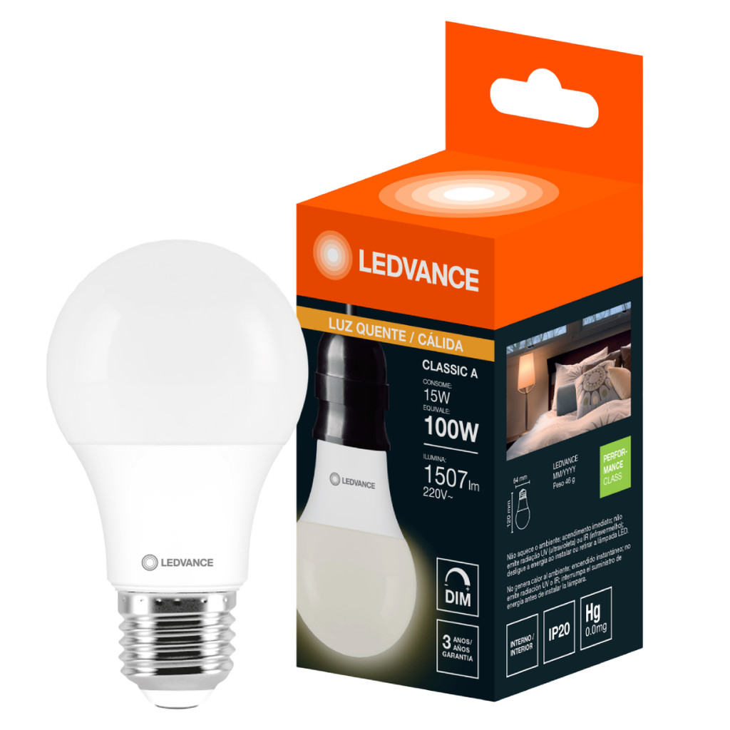 Lampada Led Bulbo Dimerizavel 15W 1507Lm 180° 220V Ledvance | Shopee Brasil