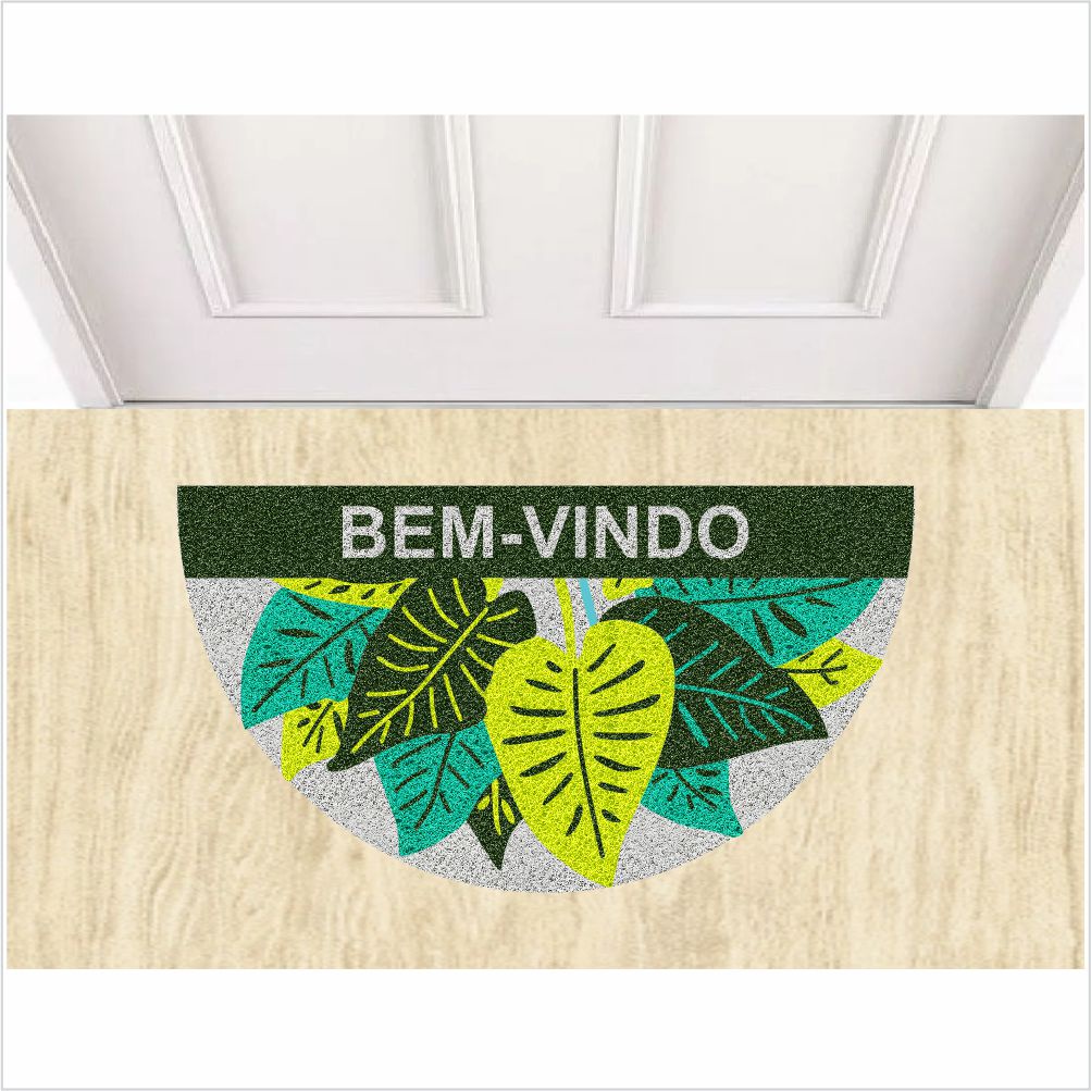 TAPETE CAPACHO BEM VINDO, FORMATO MEIA LUA COM PLANTAS. | Shopee Brasil