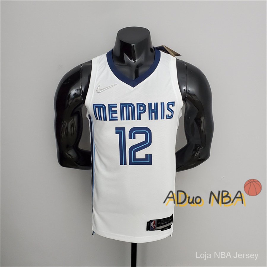 75th Anniversary Hot pressed Camisa Memphis Grizzlies NBA #12 Ja Morant blue Regata De ...