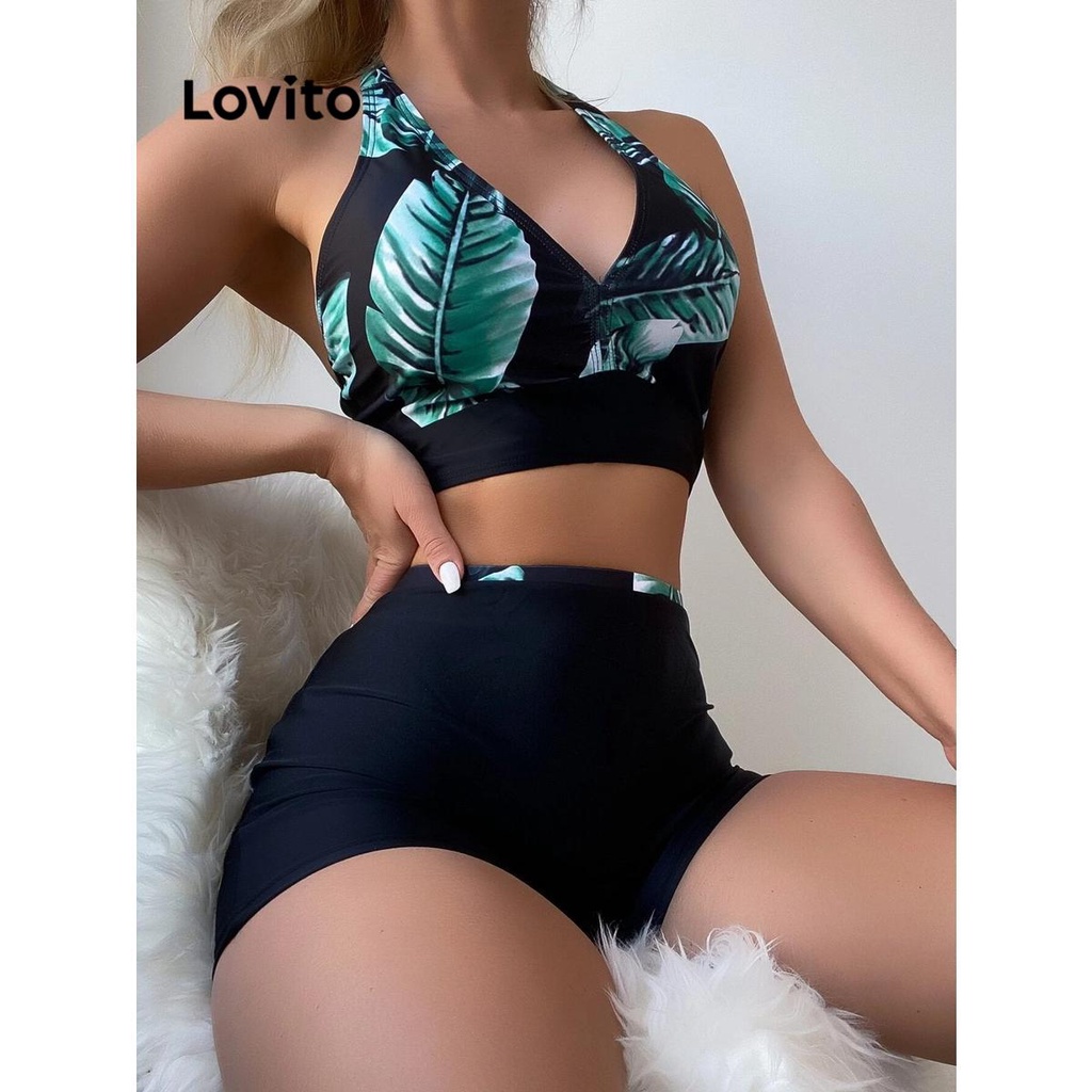 Lovito Elegante Conjunto De Biquíni Com Estampa Tropical Para Mulheres