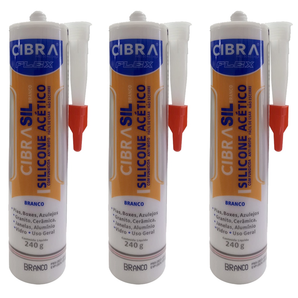 Kit 3 Silicones Cibrasil Acético 240g Pia Box Granito Cerâmica Vidro ...
