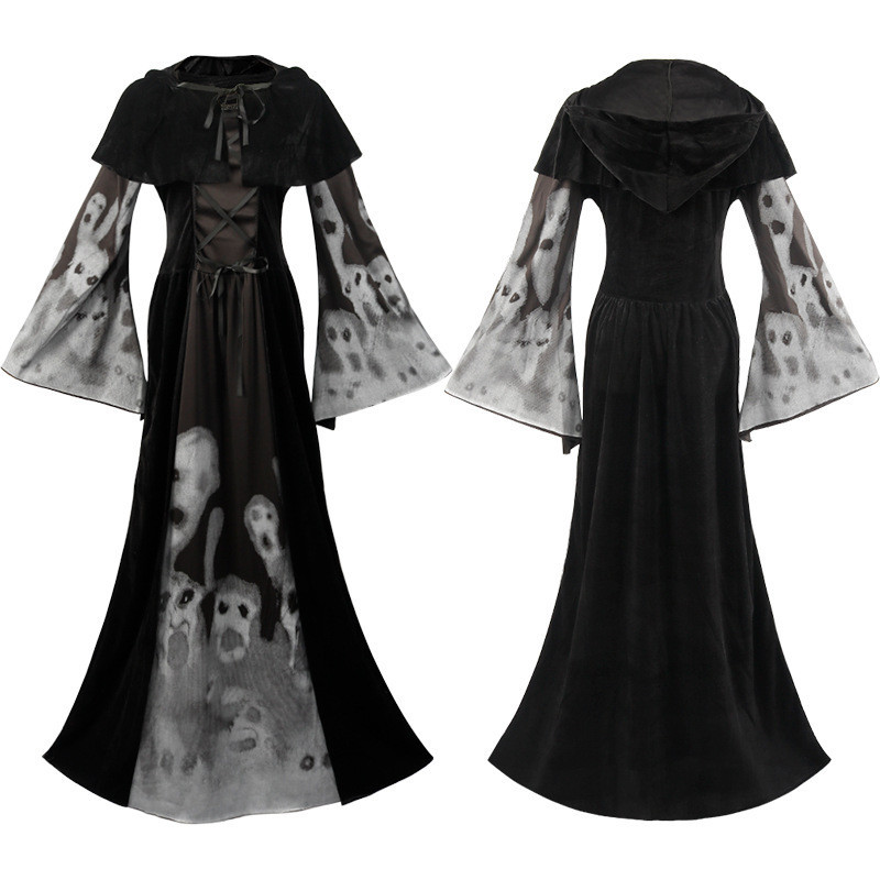 Halloween Deusa Adulta Morte Morte Vestido Longo Esqueleto de Horror ...
