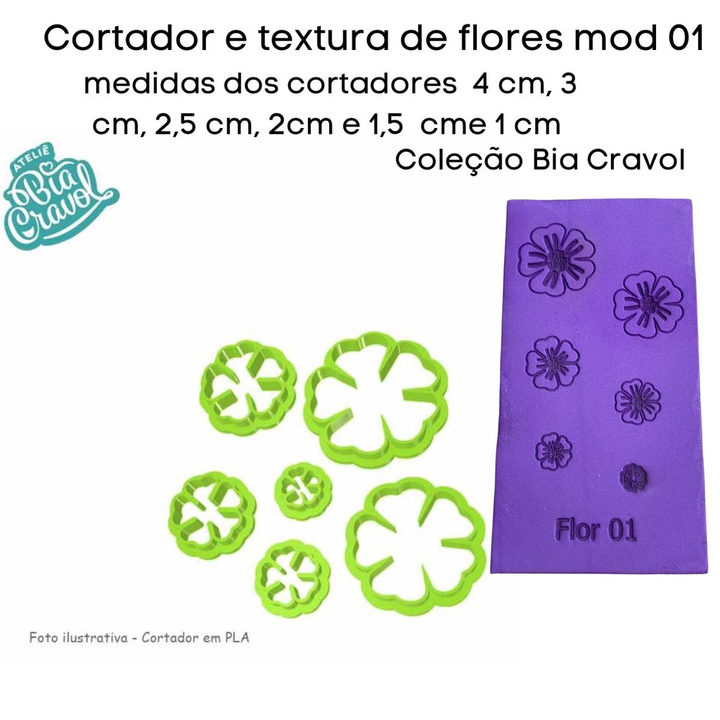 Kit de Cortador e Textura - Flor Mod 01 - Coleção Bia Cravol | Shopee ...