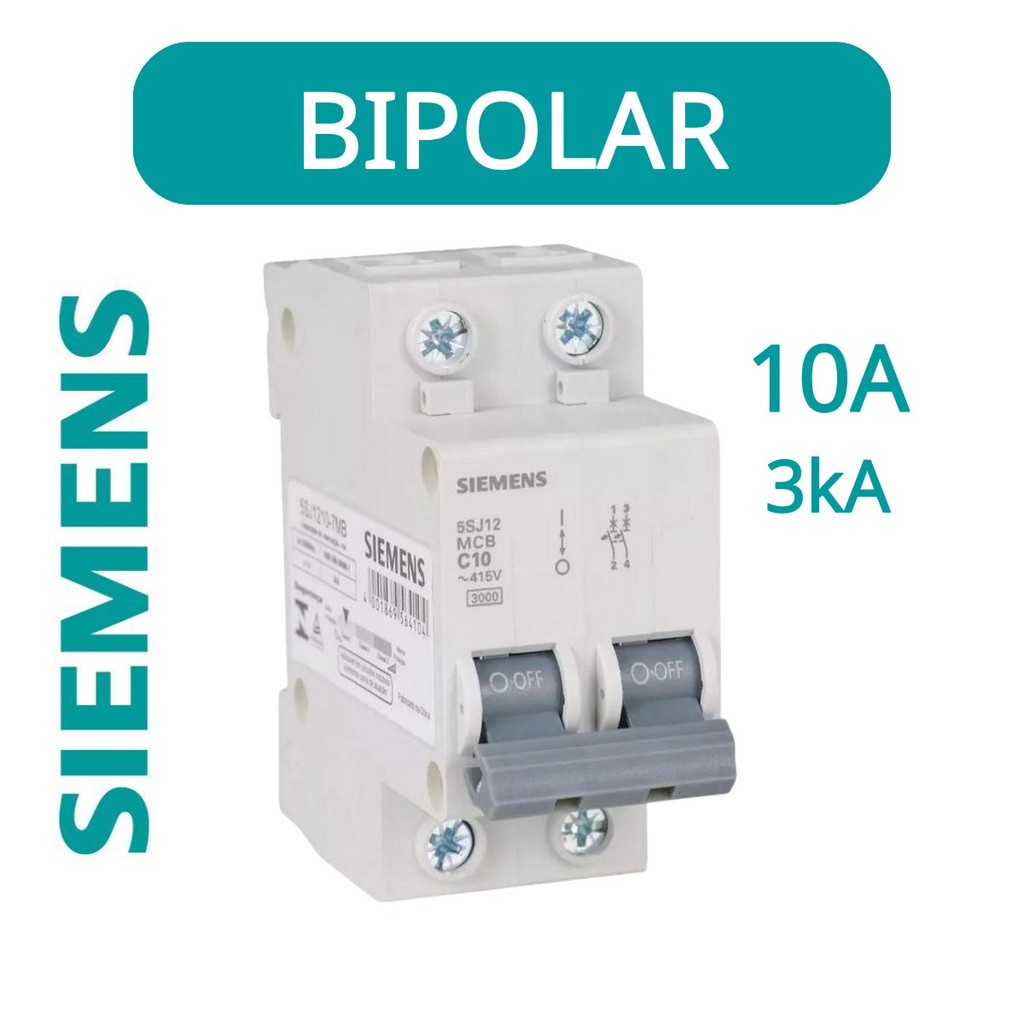 Disjuntor Bipolar 10a Siemens Curva C 3kA 5SJ12 | Shopee Brasil
