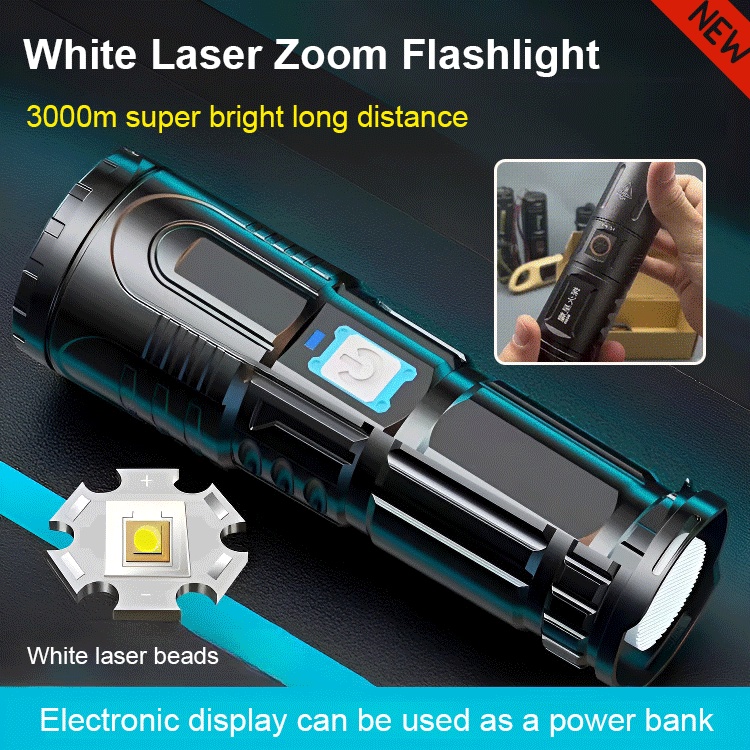 Lanterna Laser Telescópica Zoom Branco Forte De Longo Alcance Energia ...