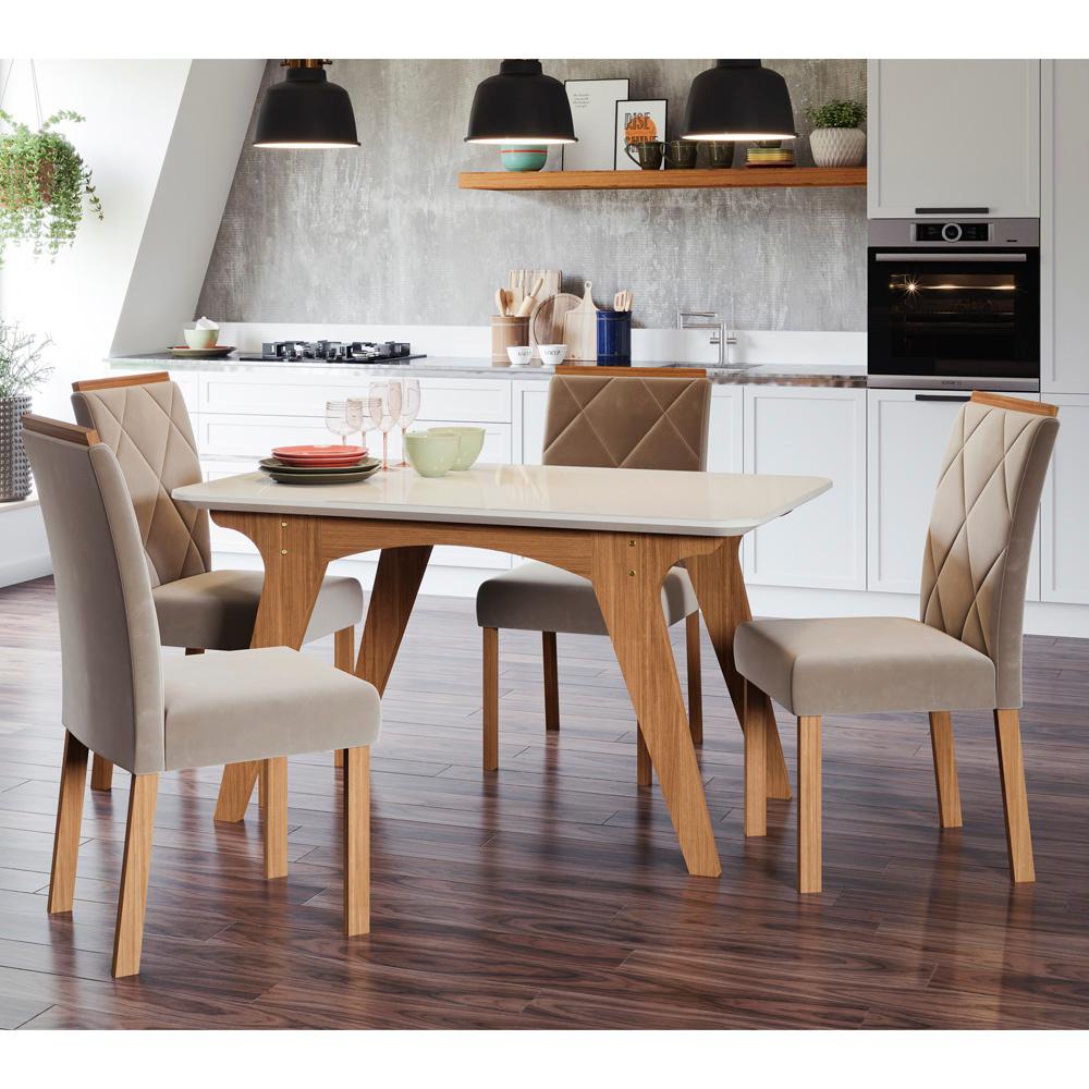 Conjunto Sala de Jantar Selena 130X80 Tampo em Vidro/MDF 4 Cadeiras Fernanda Cimol Nature/Off ...